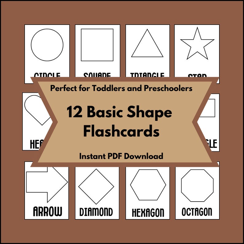 Printable 10 Basic Shapes Flashcards Learning Cards Black and White ...