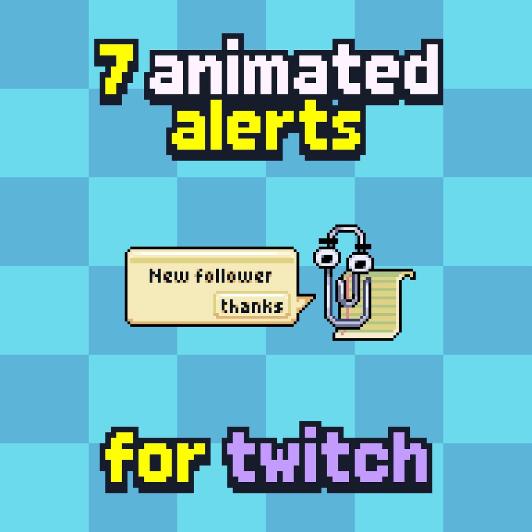 7x ANIMATED Alerts | Pixel Art Clippy | Twitch, Youtube, Kick ...