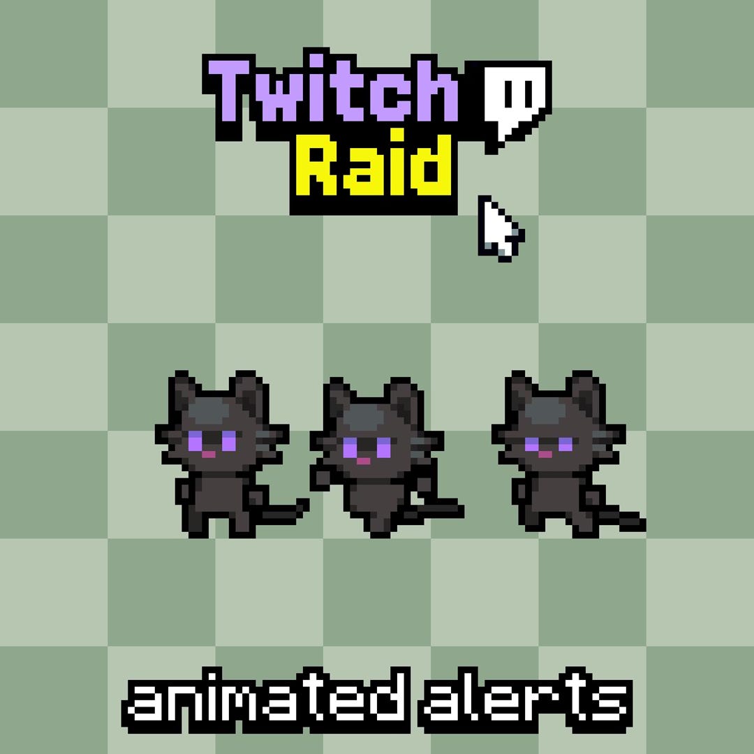 Black Cat Twitch Raid Alerts Pack | Animated Cat Pixel Alerts | Kawaii ...
