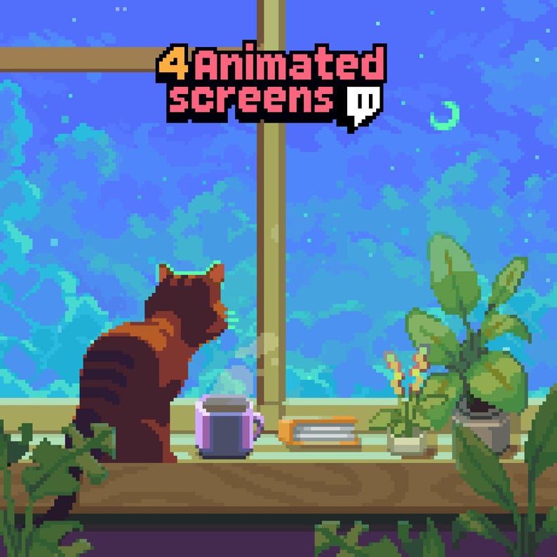 Cute Pixel Overlay | Animated Stream Overlay | Dreamcore Cat Twitch ...