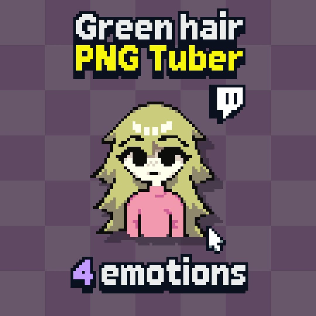 Grünhaarige PNGTuber Pixel Girl: Anime Stream (Veadotube Mini) - 4 ...