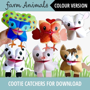 Set of 6 PRINTABLE FARM Animals Cootie Catchers | PDF Download | Cow ...