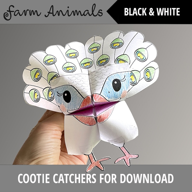 Farm Animals Cootie Catchers | Black & White Printable (PDF Download ...