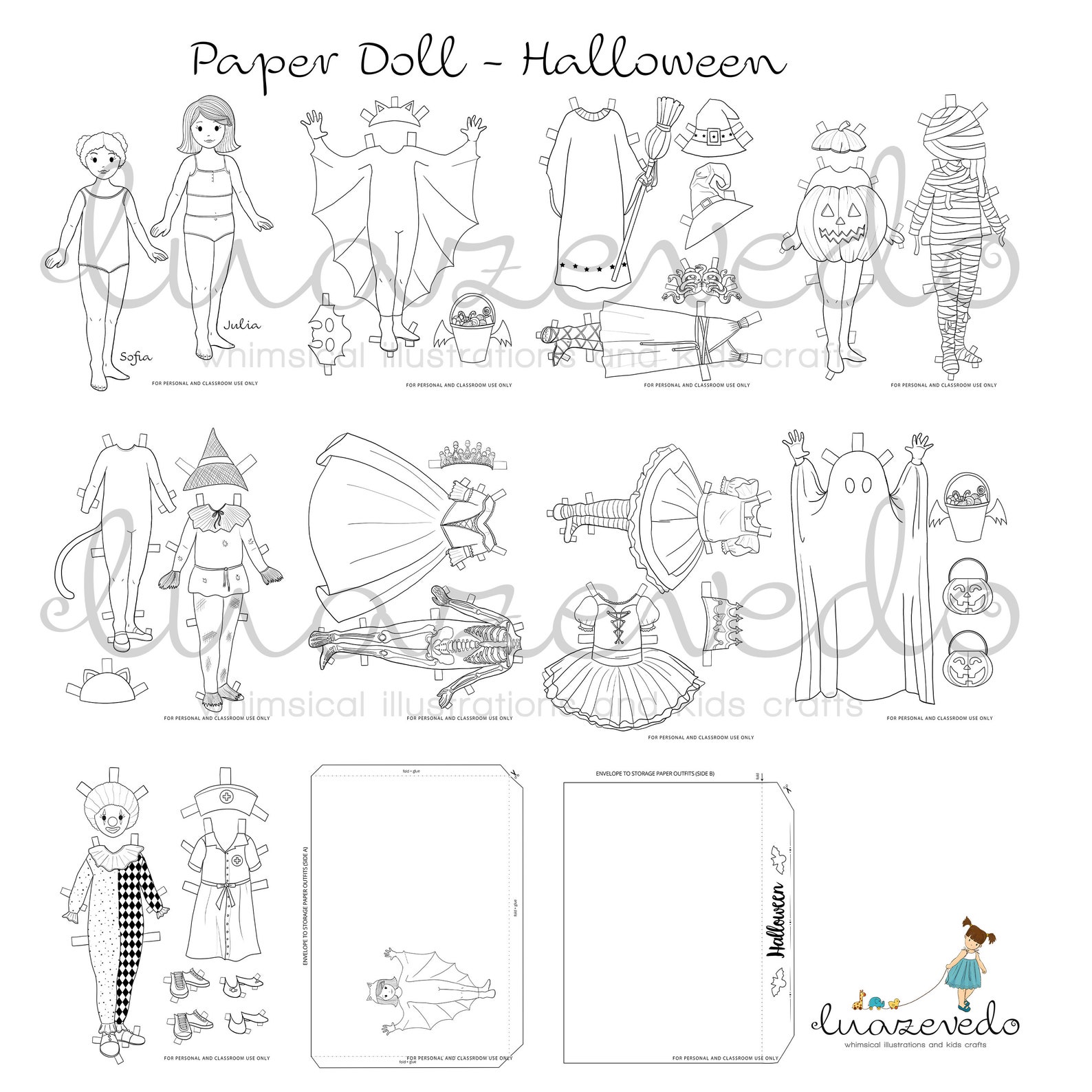 PRINTABLE Halloween Costumes Paper Dolls Colouring Pages | PDF Download ...