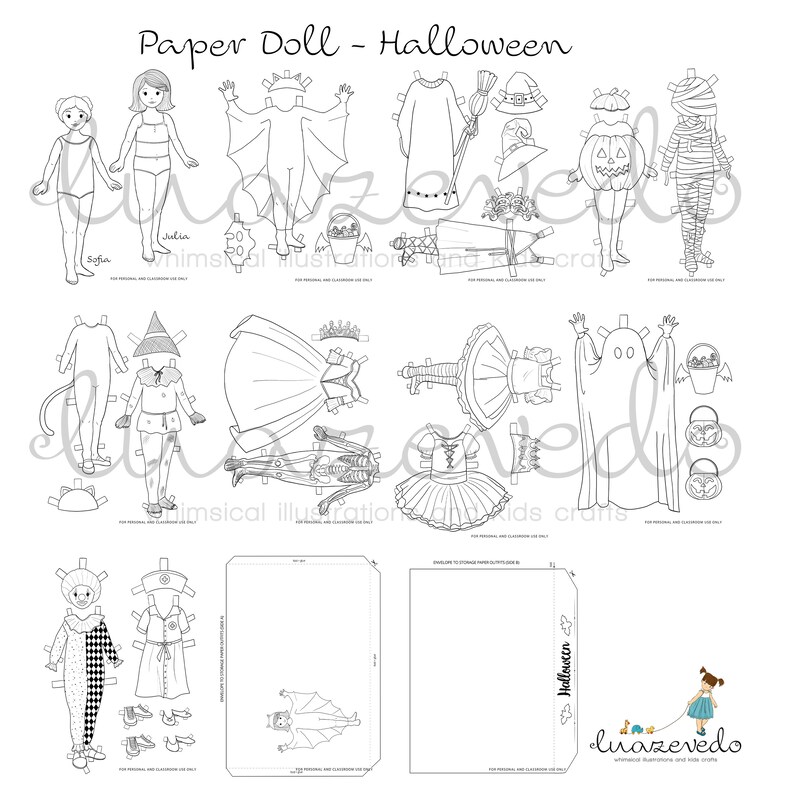 PRINTABLE Halloween Costumes Paper Dolls Colouring Pages | PDF Download ...