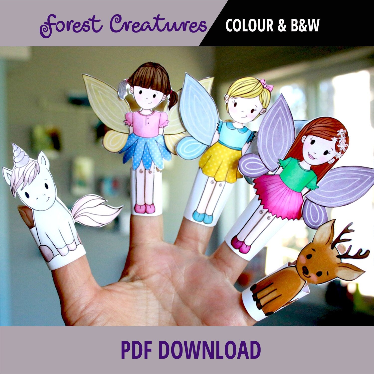 Set of 6 PRINTABLE Forest Creatures Finger Puppets PDF Download ...
