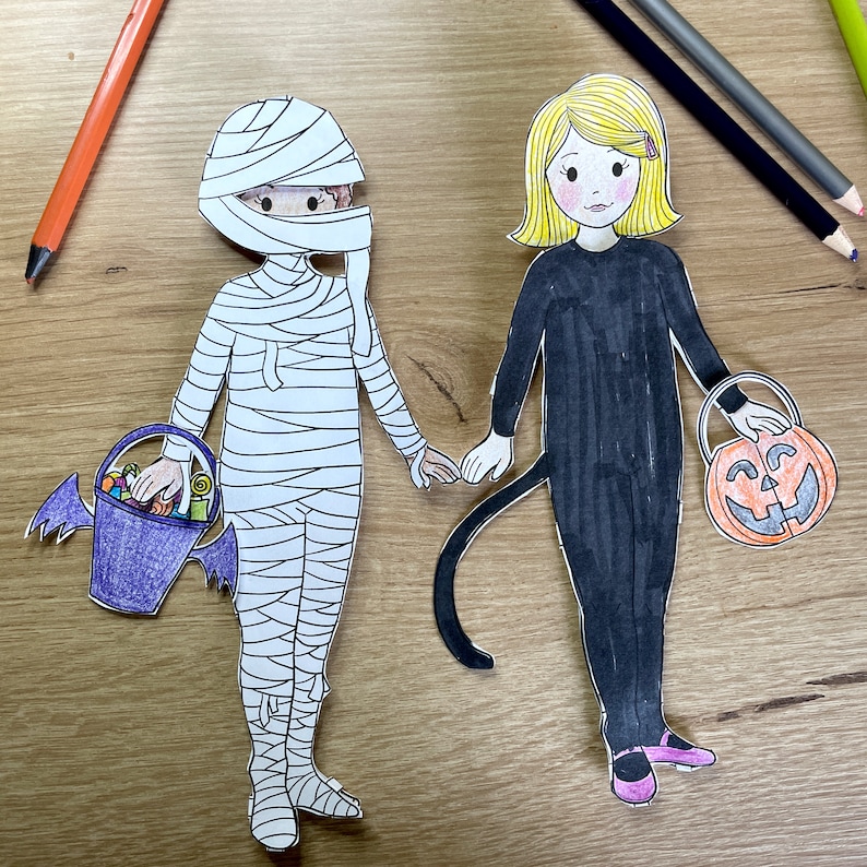 Halloween Paper Dolls | Printable Coloring Pages, Costumes (PDF ...