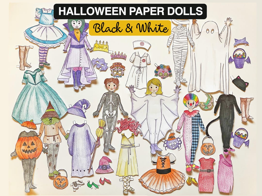 PRINTABLE Halloween Costumes Paper Dolls Colouring Pages | PDF Download ...