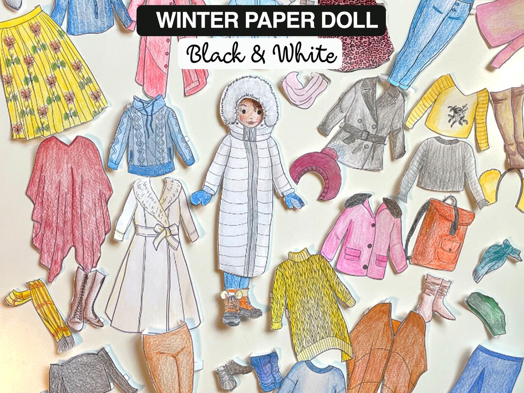 B&W PRINTABLE Paper Doll With Winter Outfits | PDF Download | Modern ...