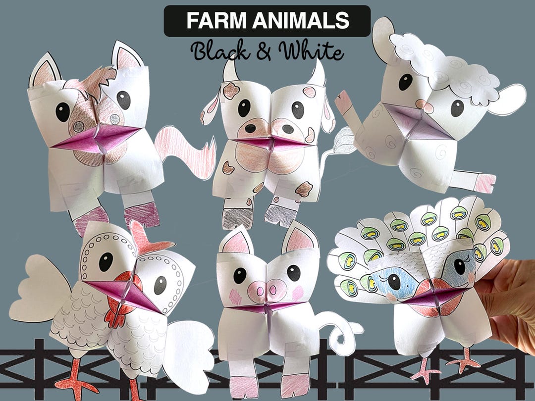 Farm Animals Cootie Catchers | Black & White Printable (PDF Download ...