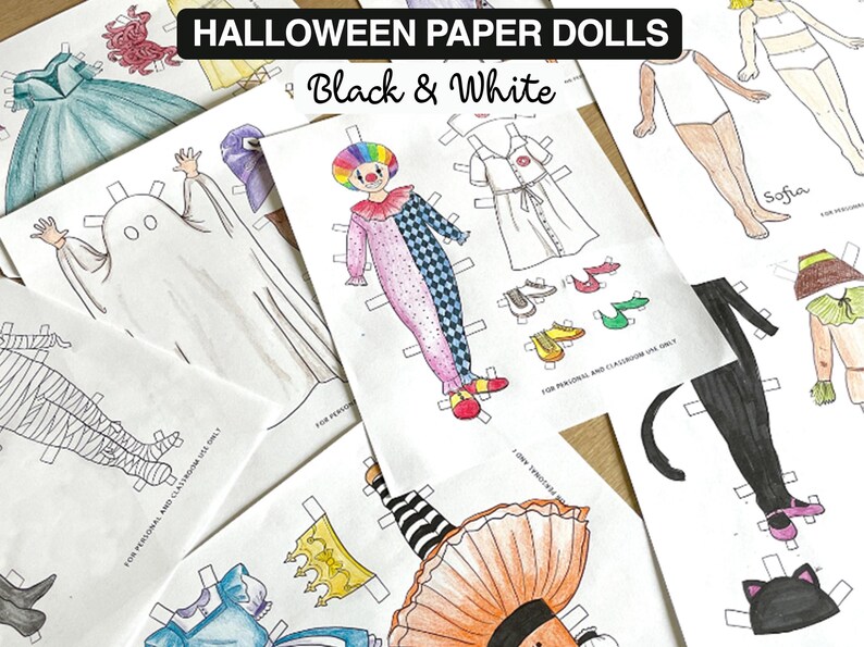 PRINTABLE Halloween Costumes Paper Dolls Colouring Pages | PDF Download ...