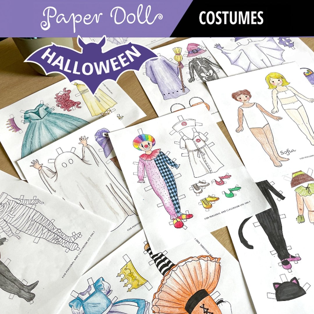PRINTABLE Halloween Costumes Paper Dolls Colouring Pages PDF Download ...