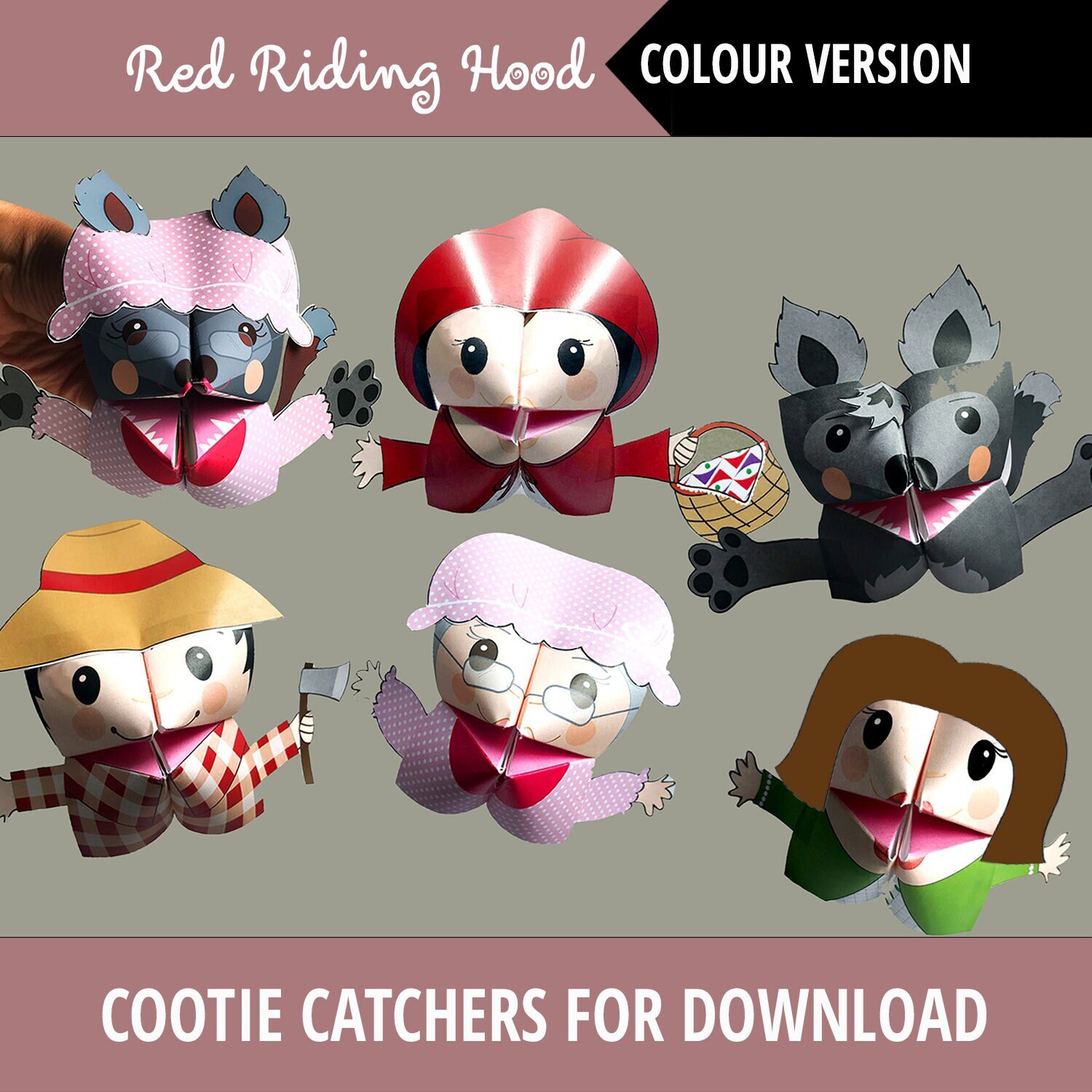 Set of 6 PRINTABLE Little Red Riding Hood Cootie Catchers PDF Download ...
