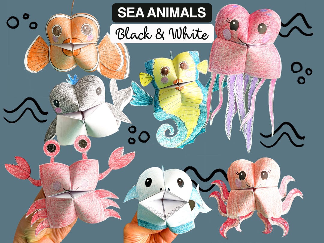 Sea Animals Cootie Catchers | Printable Black & White Origami (PDF ...