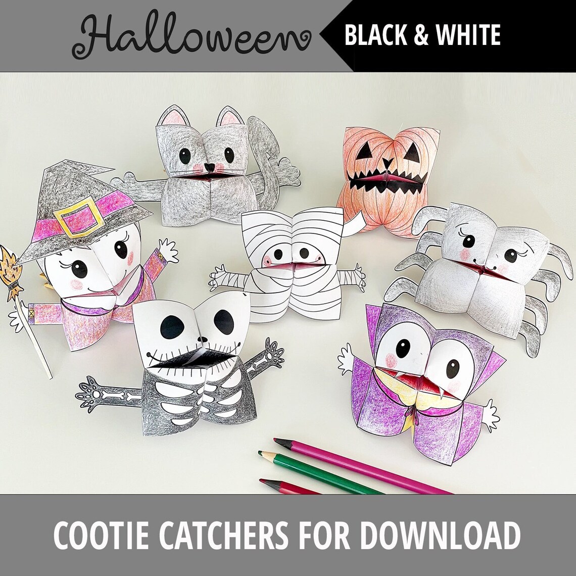 Halloween Cootie Catchers Set | Printable Kids Coloring Craft (PDF) - Etsy