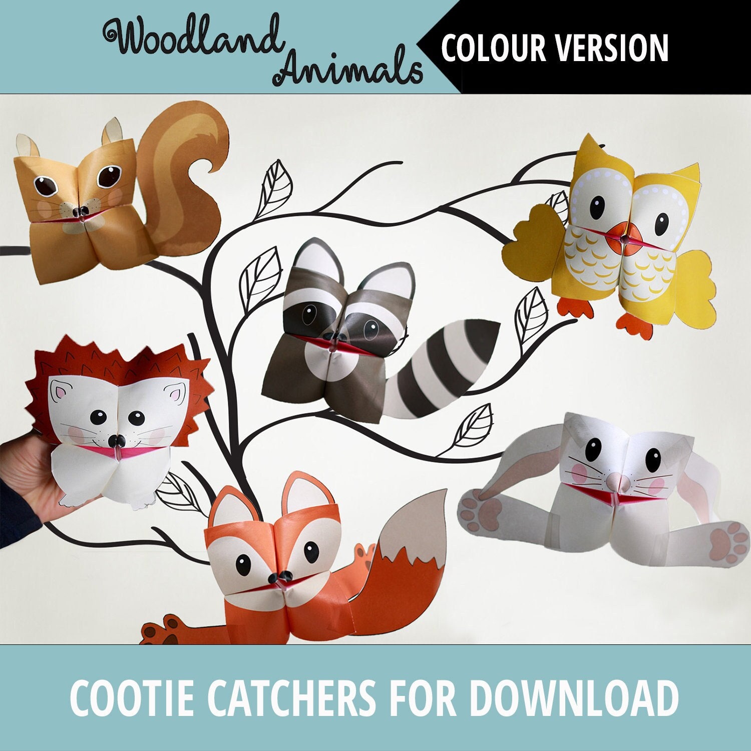 Set of 6 PRINTABLE WOODLAND Animals Cootie Catchers PDF Download ...