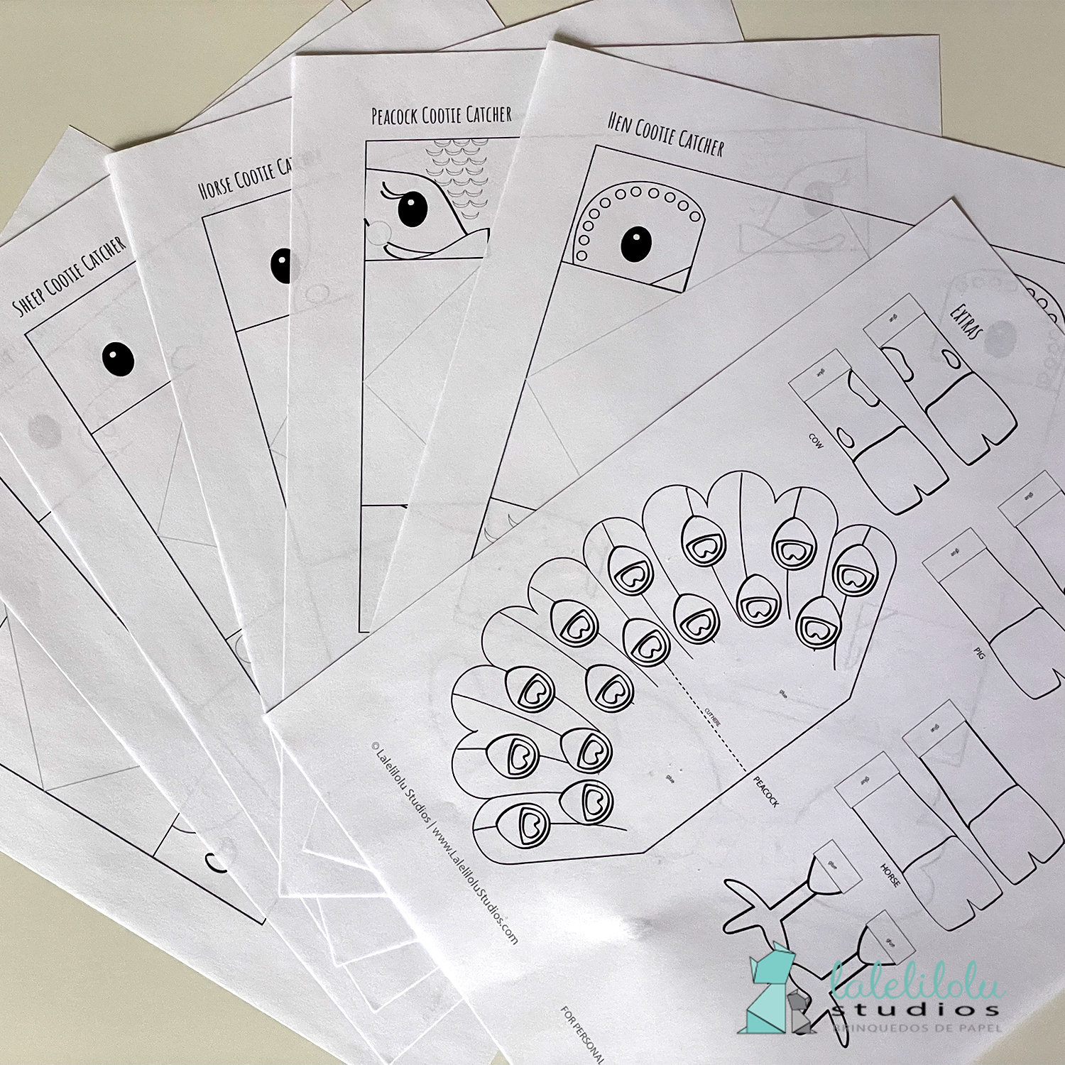 Set of 6 Black&white PRINTABLE Farm Animals Cootie Catchers PDF ...