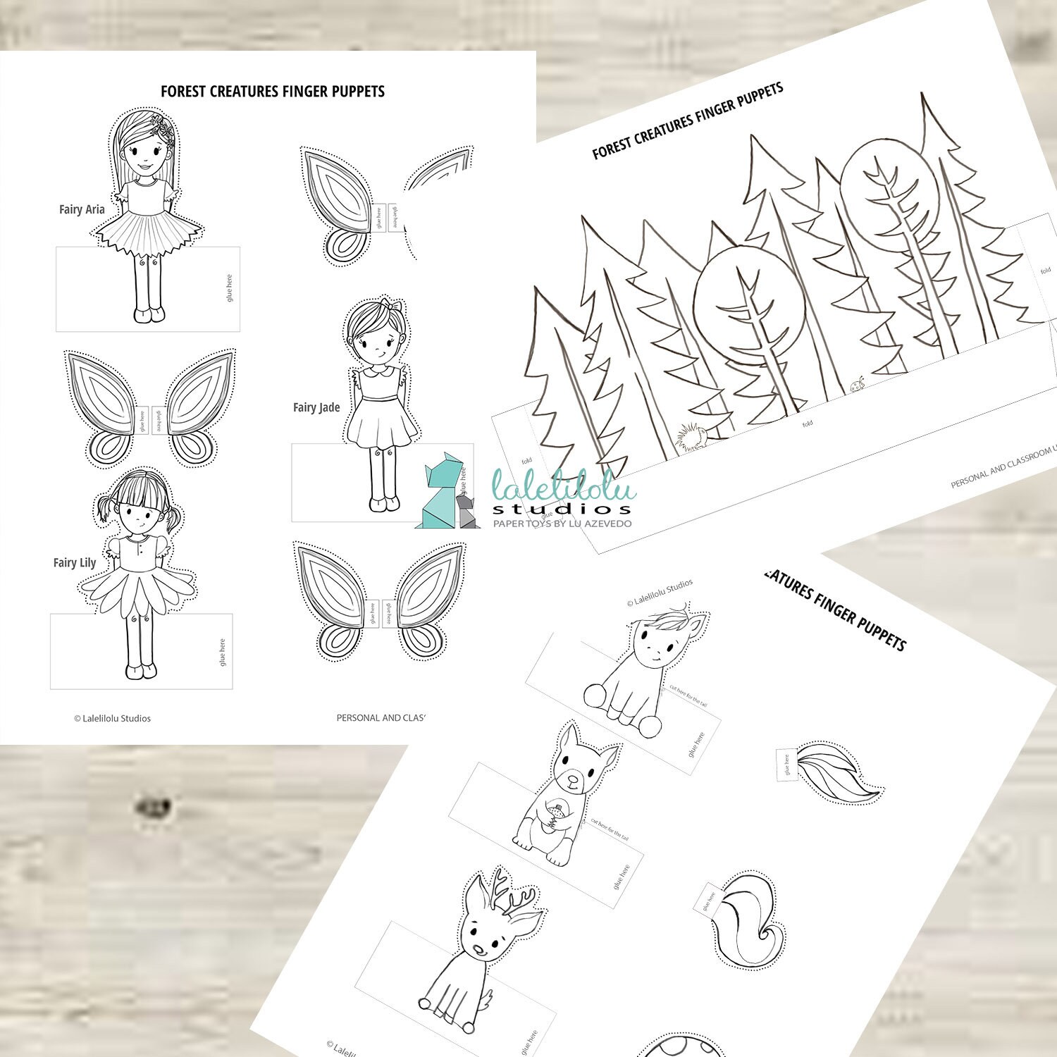 Set of 6 PRINTABLE Forest Creatures Finger Puppets | PDF Download ...