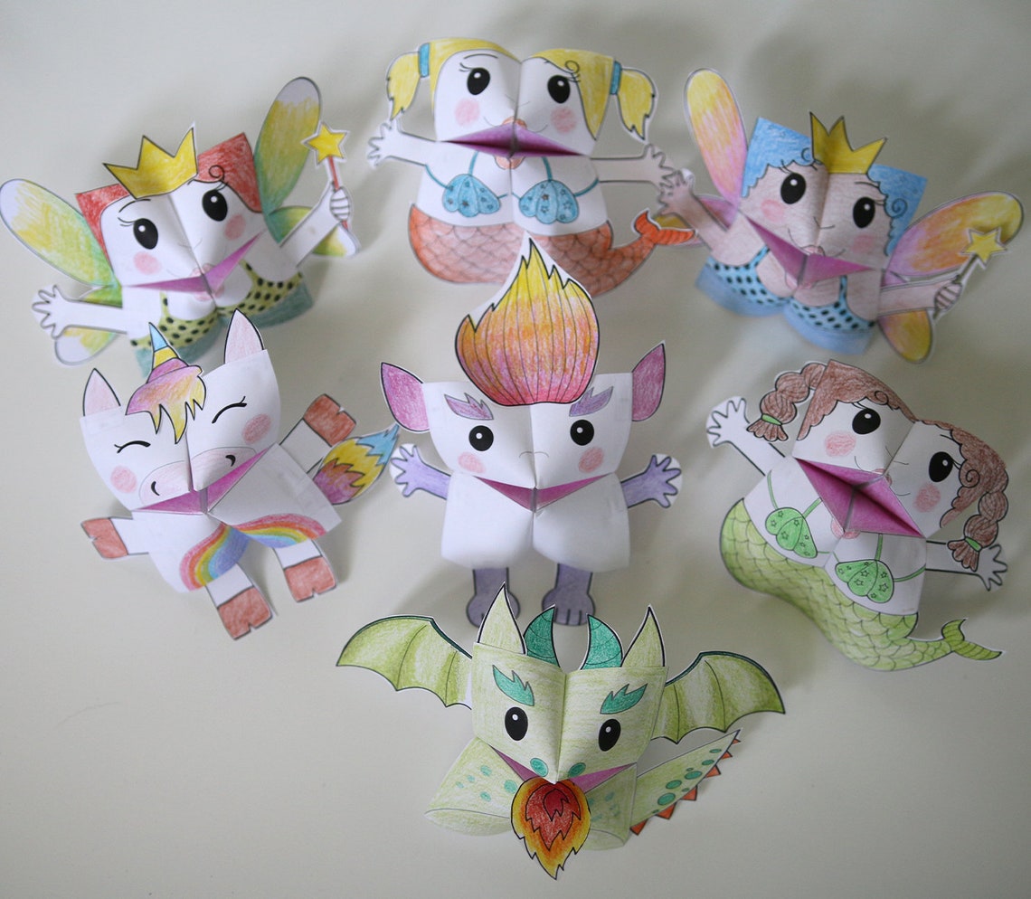 Magic World Creatures Cootie Catchers | Printable Coloring Activity ...