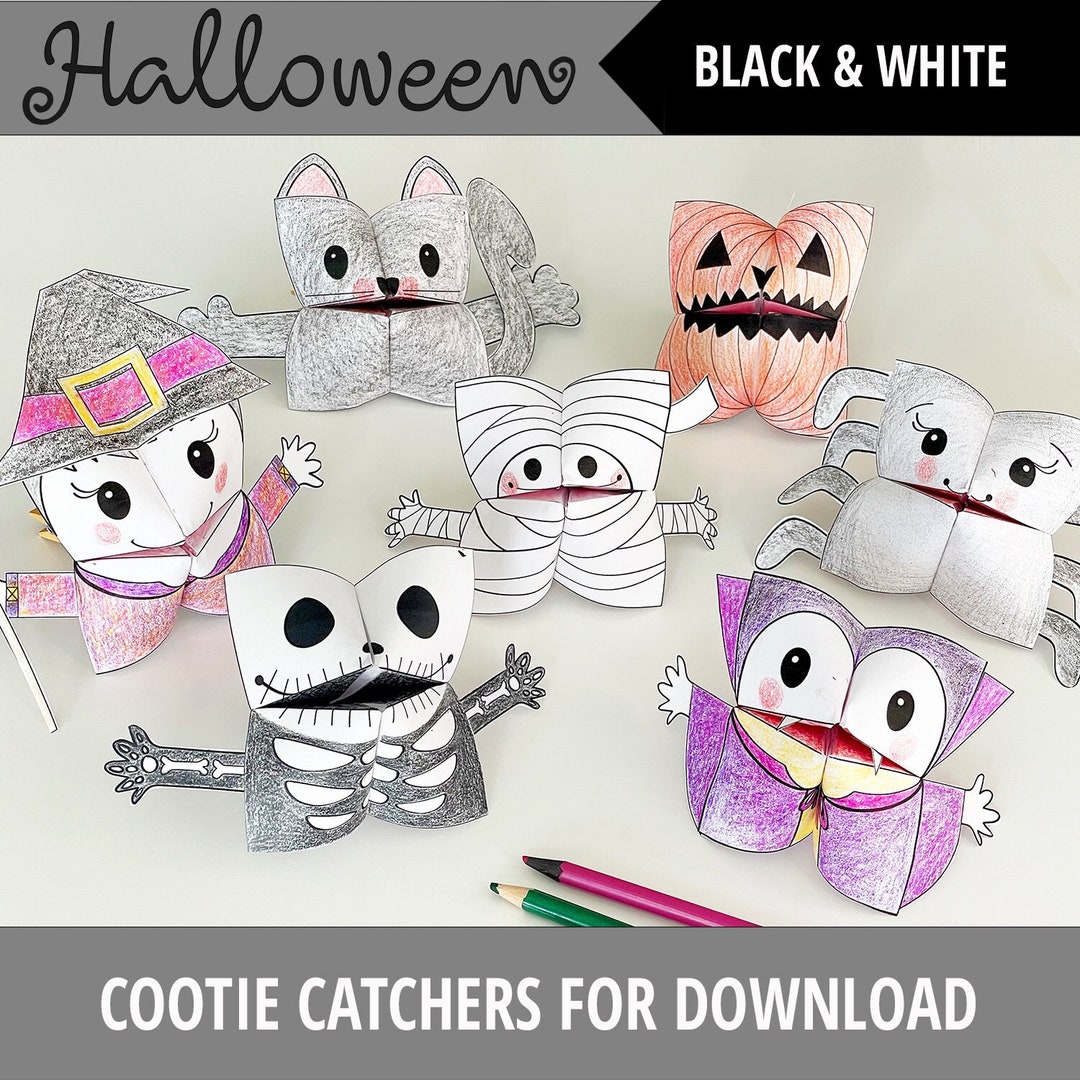 Set of 7 Black&white PRINTABLE Halloween Cootie Catchers PDF - Etsy