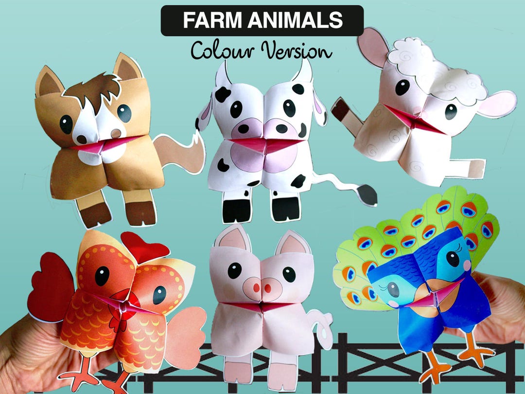 Set of 6 PRINTABLE FARM Animals Cootie Catchers | PDF Download | Cow ...