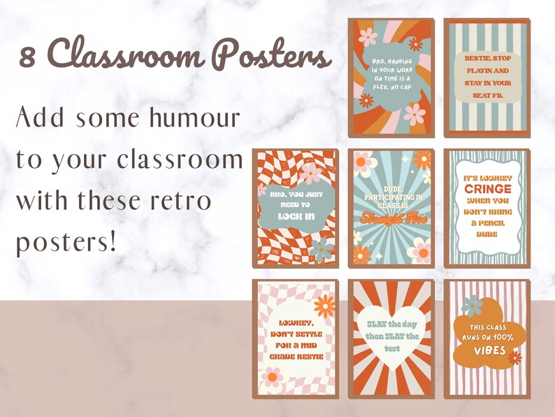 Set of 8 Middle School Classroom Posters, Funny Middle School Sayings ...