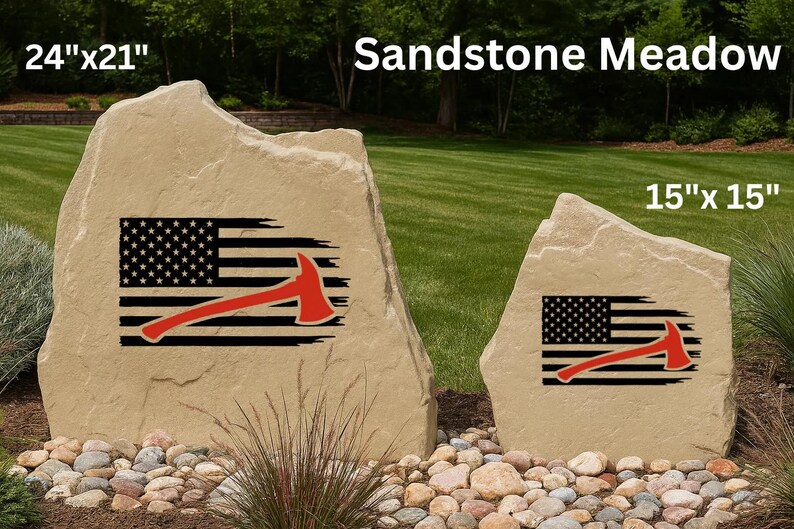 Firefighter Red Axe USA Flag Stone – Outdoor Tribute Yard Decor ...