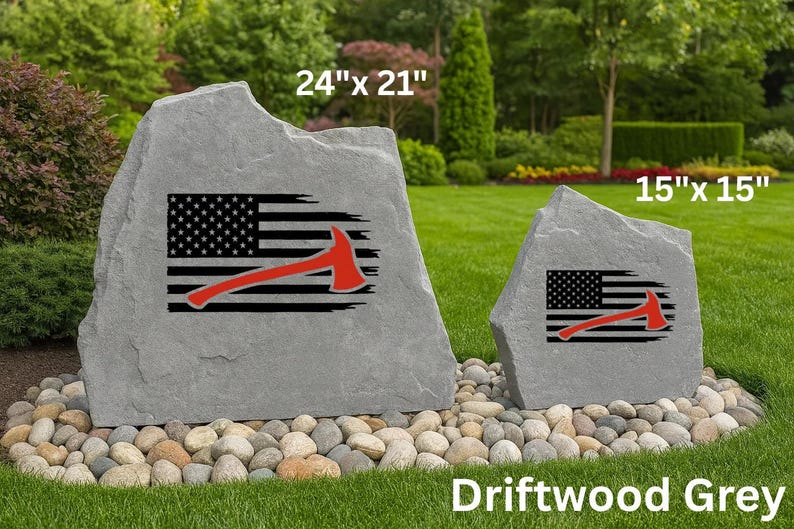 Firefighter Red Axe USA Flag Stone – Outdoor Tribute Yard Decor ...
