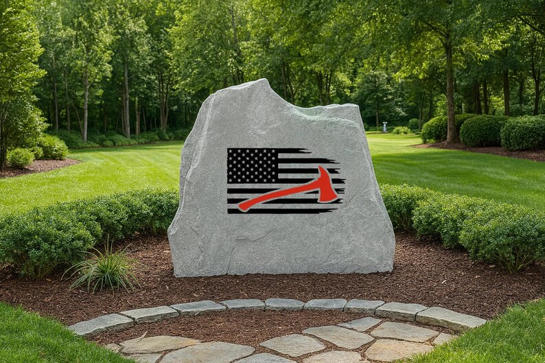 Firefighter Red Axe USA Flag Stone – Outdoor Tribute Yard Decor ...