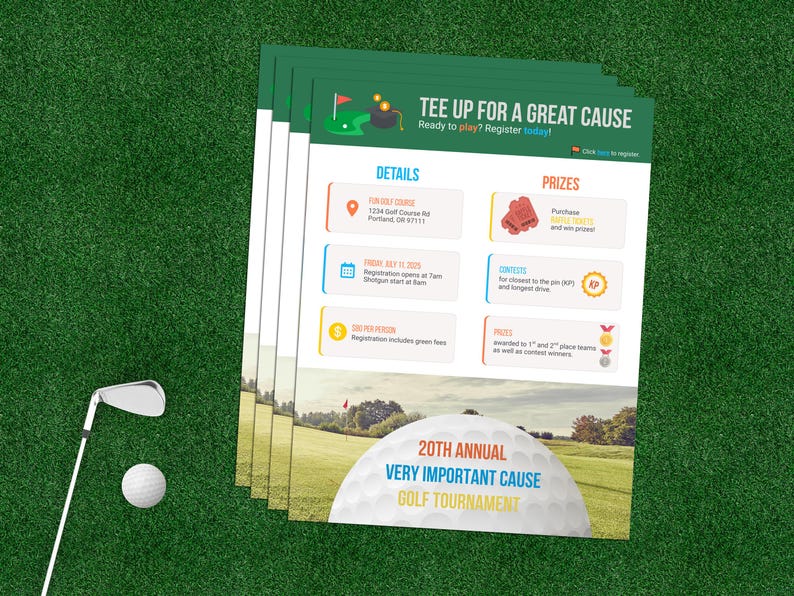 Editable Golf Tournament Flyer Template: Charity Fundraiser Canva ...