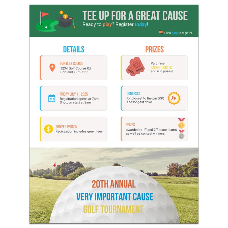 Editable Golf Tournament Flyer Template: Charity Fundraiser Canva ...