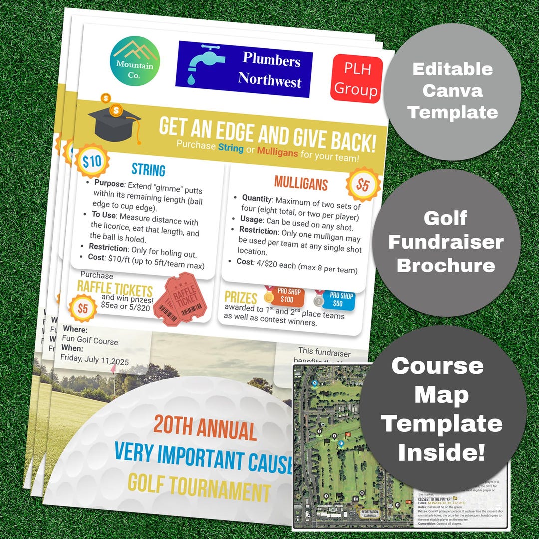 Editable Golf Tournament Brochure Canva Template | Fundraiser Event ...