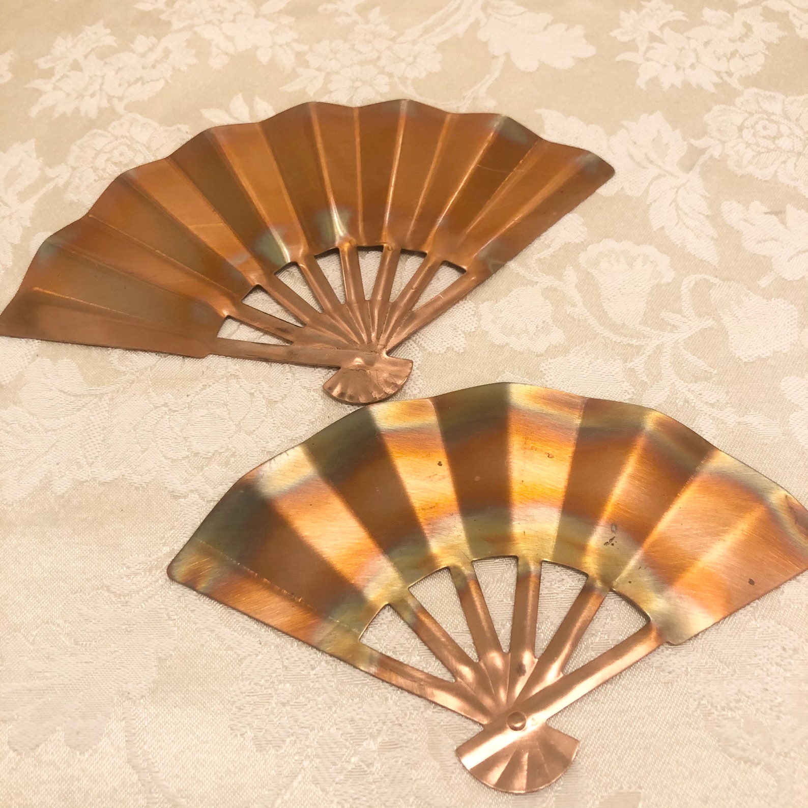 2 Copper and Brass Fans Japanese Brass Gold Wall Decor Victorian Wall ...