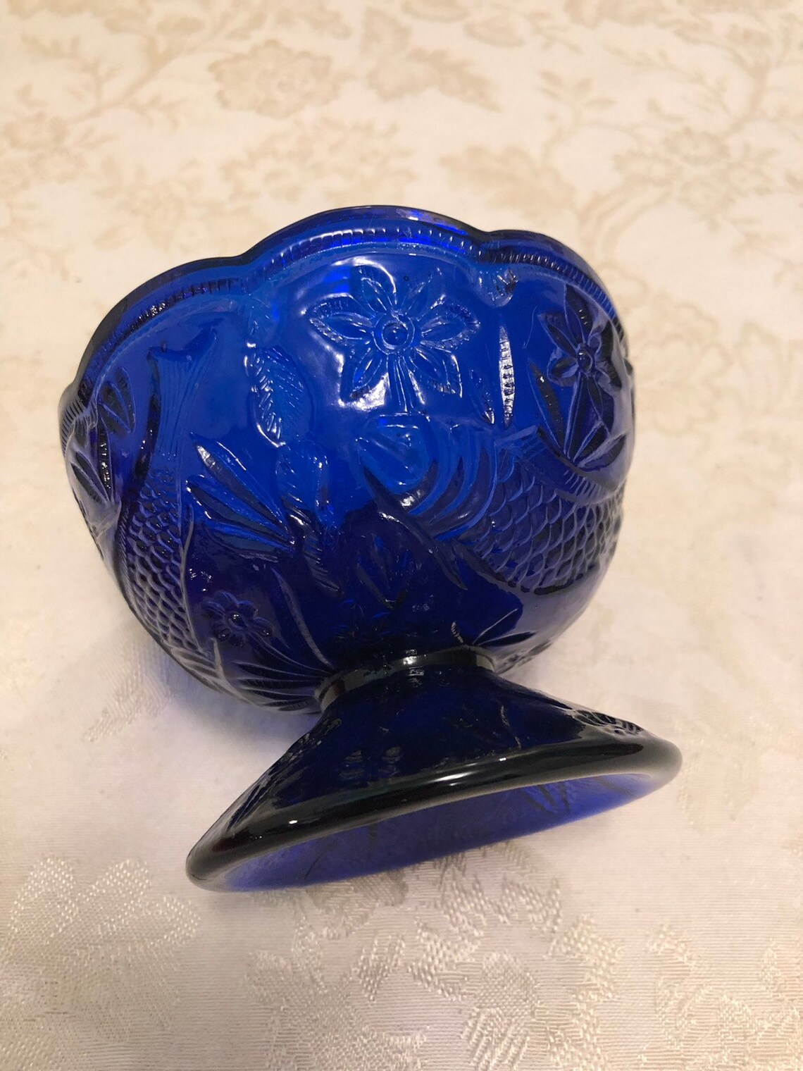 Thick Fish and Flower Cobalt Dish Glass Serving Cobalt Blue | Etsy