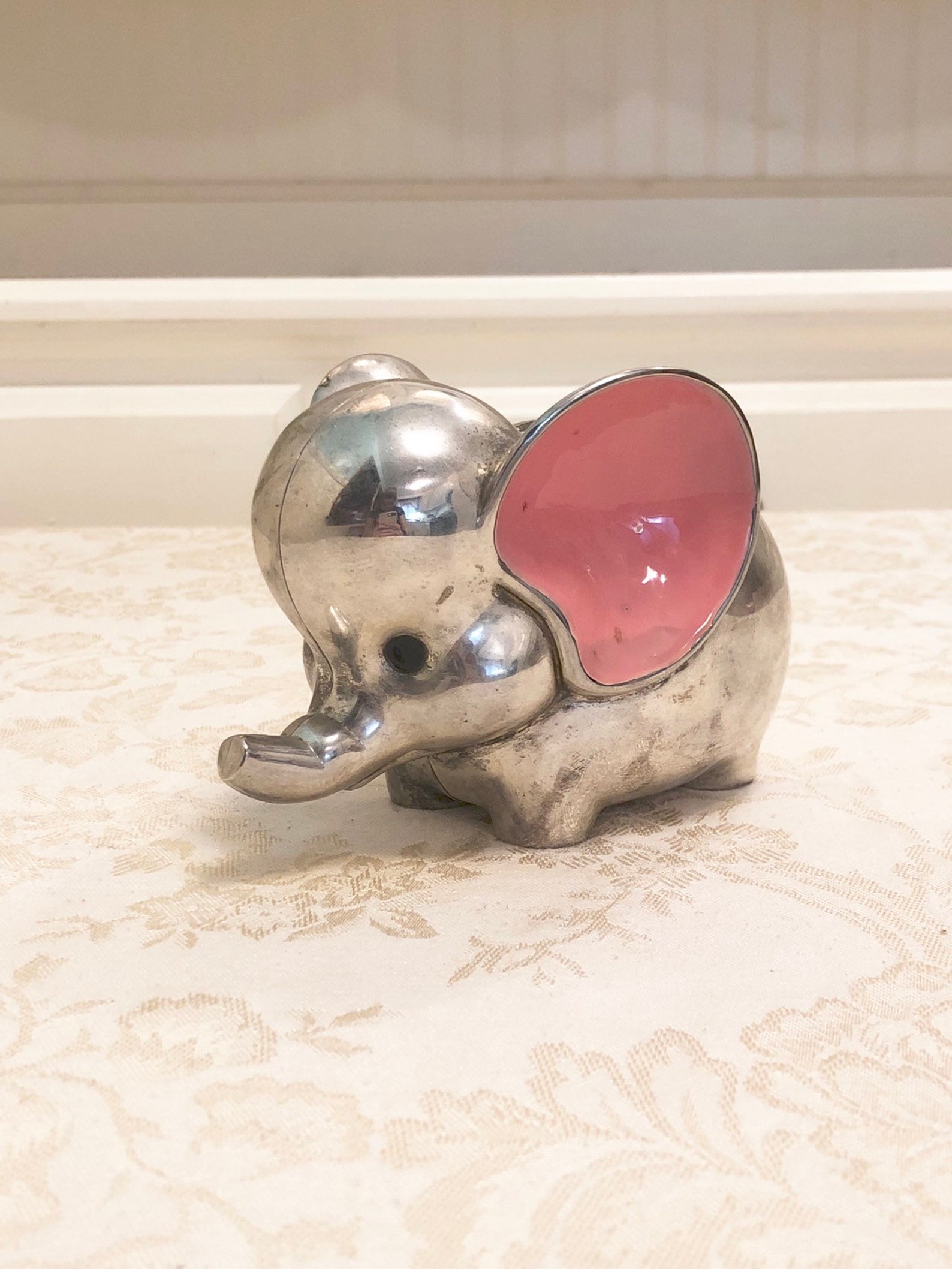 Heavy Stainless Steal Elephant Piggy Bank With Inside Enamel Ears ...