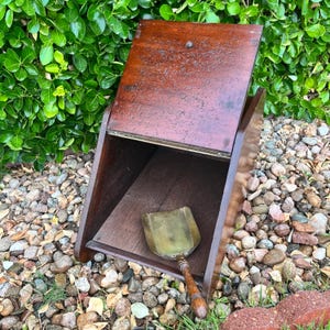 Antique 1920s Wood Coal Box and Brass Shovel Fireplace Coal Scuttle Bin ...