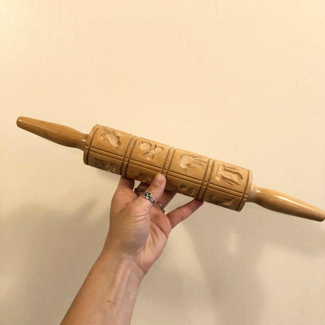Retro Wooden Rolling Pin Nature Pattern Pin Texture Rolling Pin Hardly ...