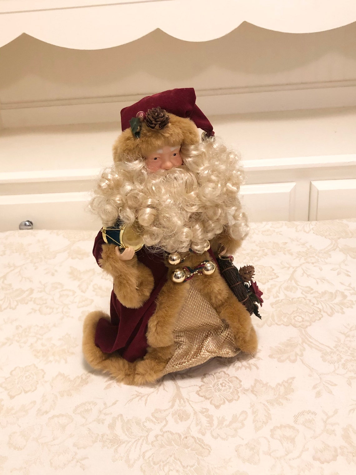 Vintage Santa Tree Topper With Drum and Wreath Classic Santa - Etsy