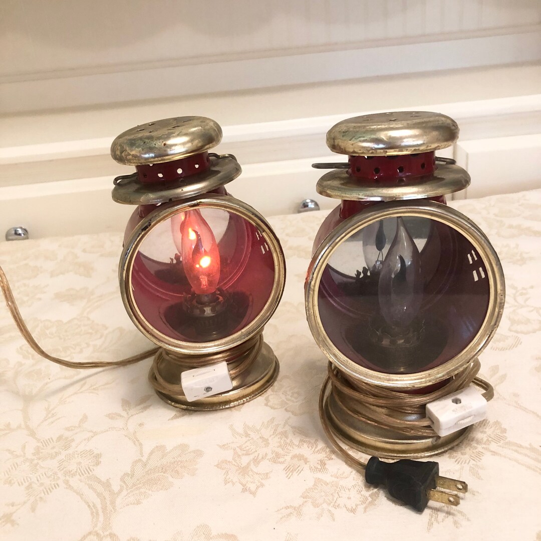 Red Lantern Set With Flickering Light Bulbs Plug in Lantern Pair Set of ...