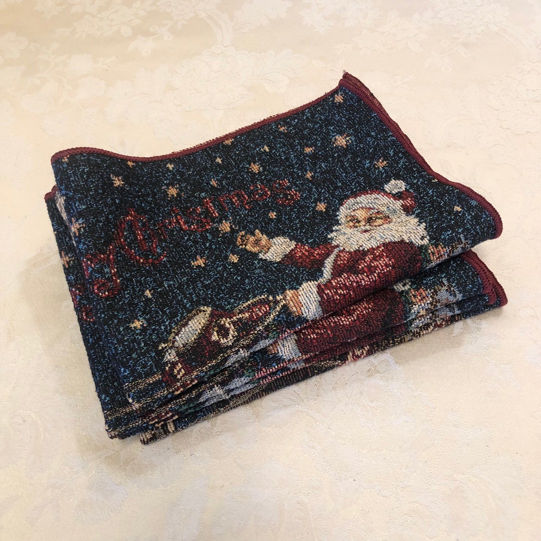 80s Vintage Cloth Santa and Sleigh Place Mats Set of 4 Place Mats ...