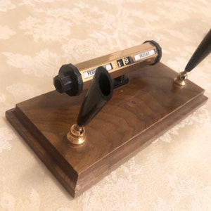 Two Pen Set Wooden Desk Pens Desk Decor Brass Pen Set on Wooden Desk ...