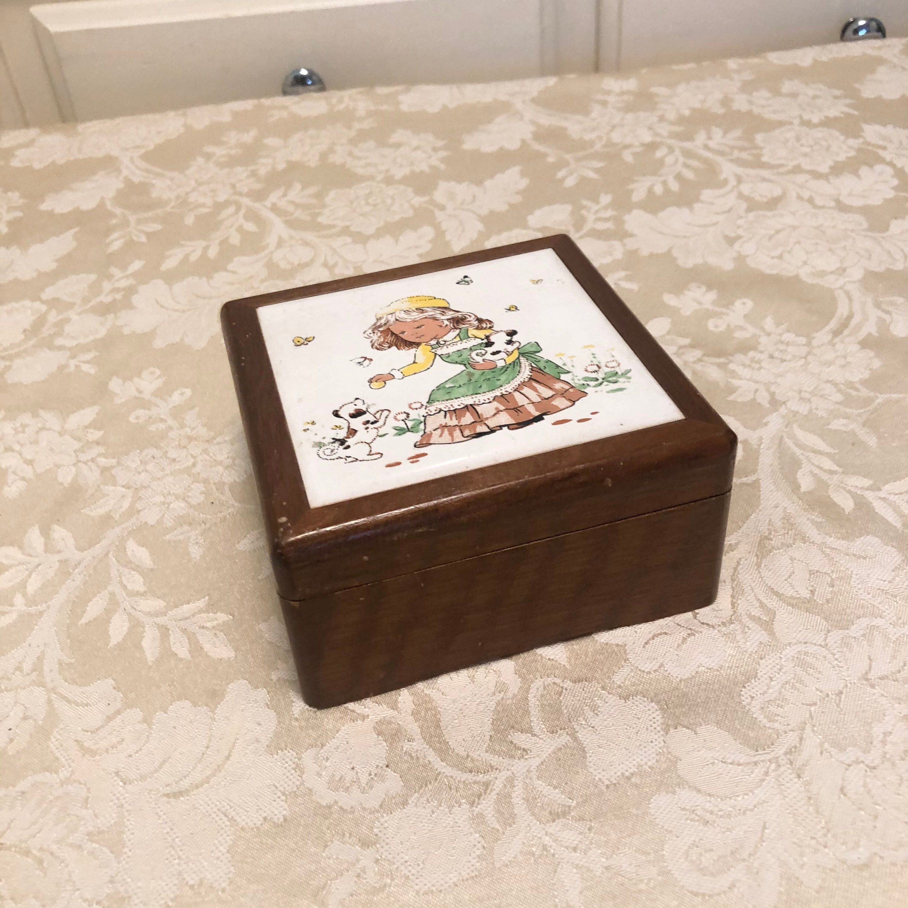 Solid Wood Box With Wooden Base and Lid Has A Tile Inlay Black - Etsy