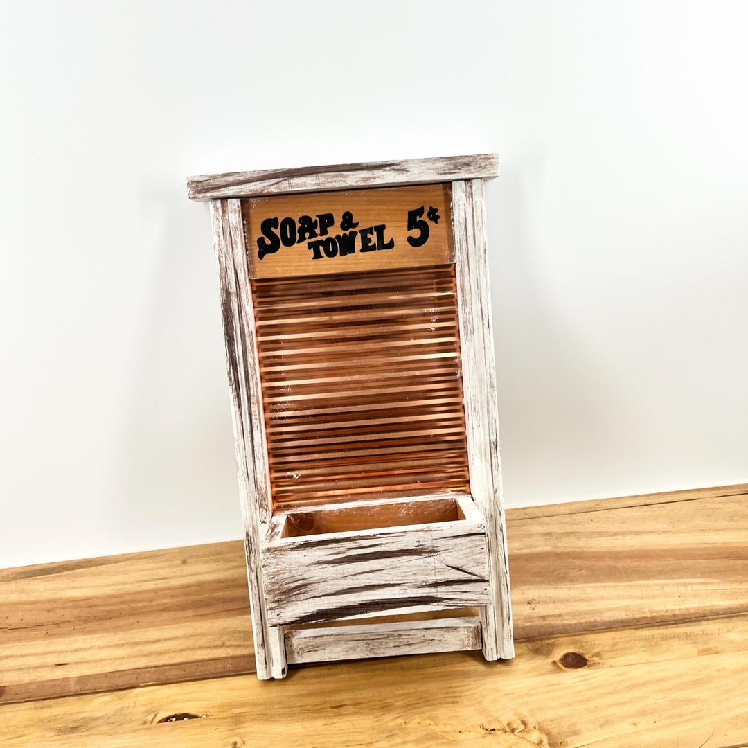 Vintage Copper Window Wash Board Sign and Storage Bin Soap and Towel 5 ...