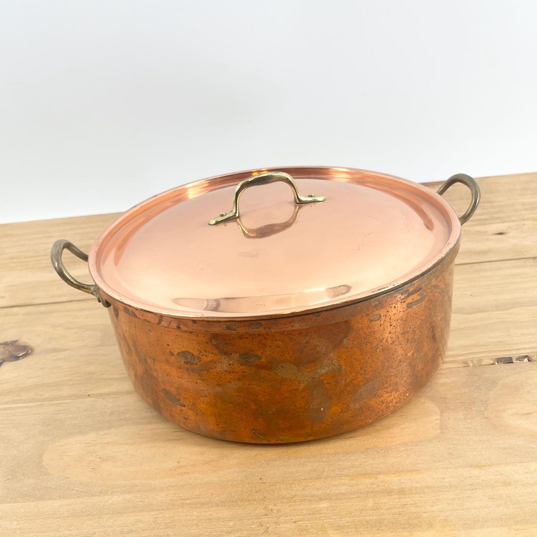 Copper Stock Pot Copper Kitchen Brass Handle Uniquely Tarnished Pot ...