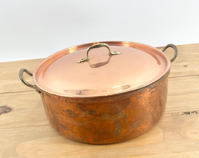 Copper Stock Pot Copper Kitchen Brass Handle Uniquely Tarnished Pot ...