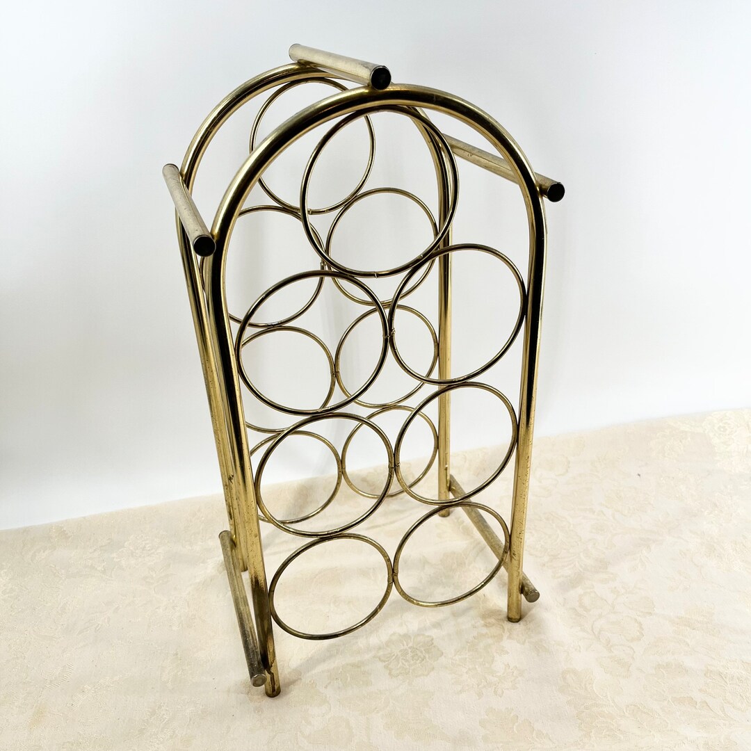 Mid Century Brass and Wood Wine Rack 50s Bar 50s Home Decor Walnut ...