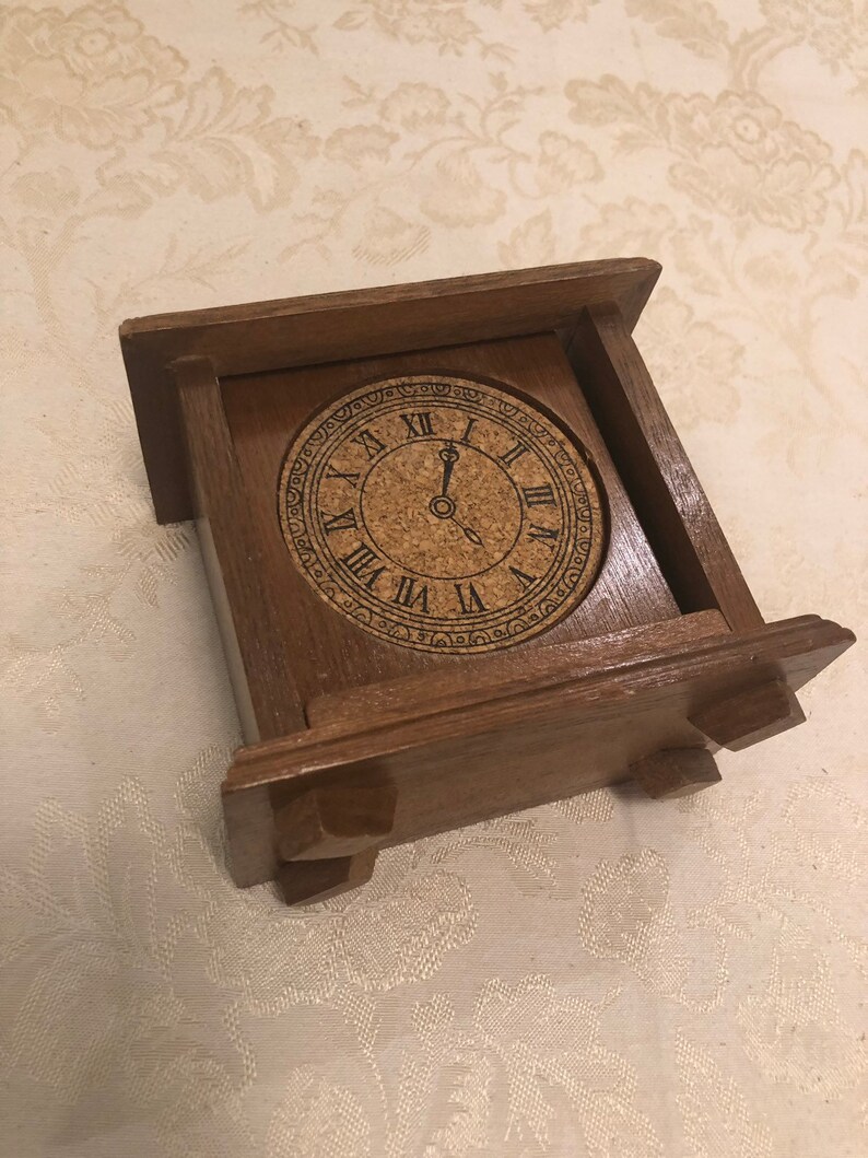 Decorative Wood and Cork Clock Coasters in Old Clock Look Desk - Etsy