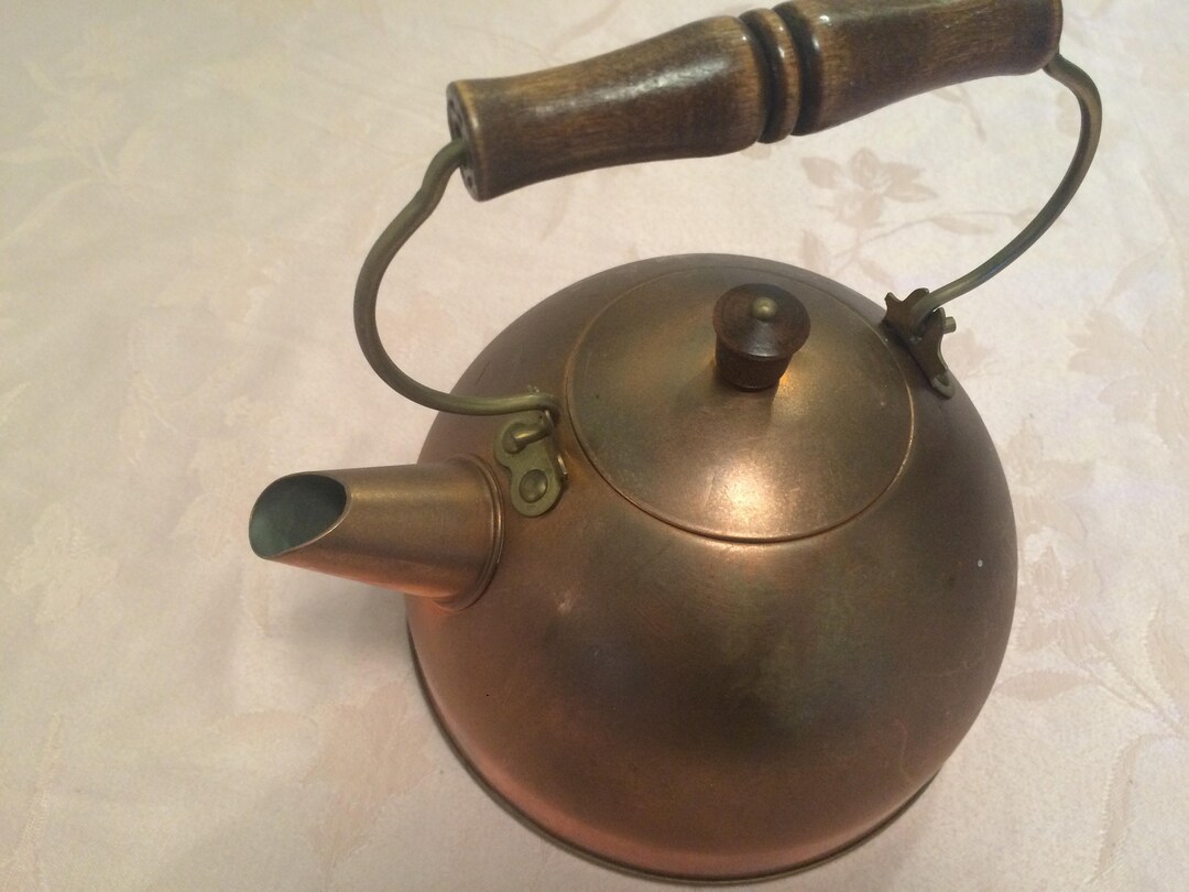 Vintage Rustic Copper Teapot, With Wooden Knob and Handle. Smaller ...