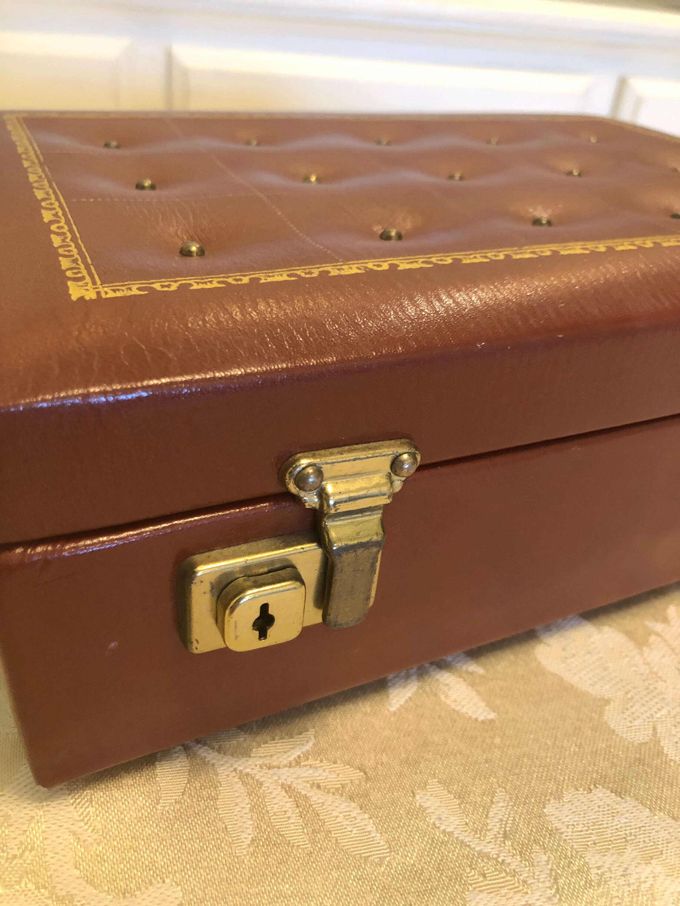 60s Cheney Quilted England Footed Wine and Gold Jewelry Box With Gold ...