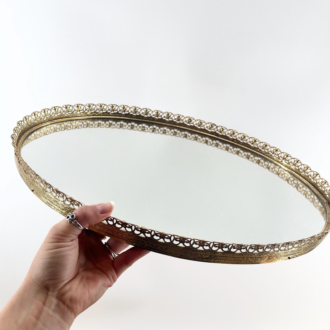 Large Antique Brass Vanity Mirror Tray With Elegant Delicate Edges Very ...